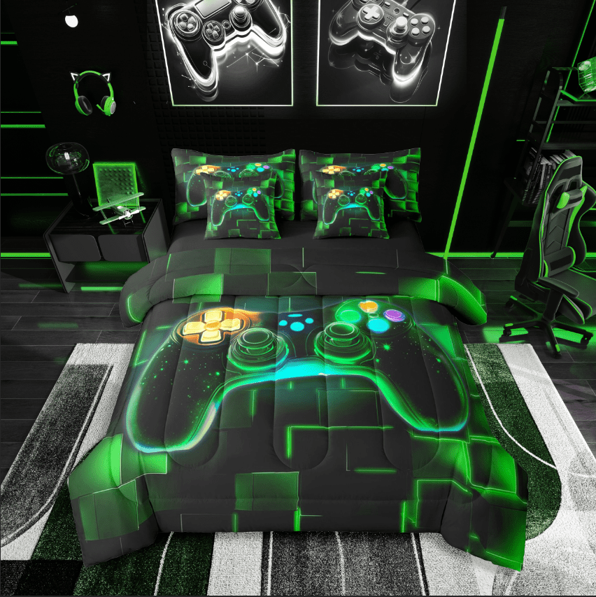 Castle Fairy Teens Green Gamepads 7 Pieces Bedding Comforter Set ...