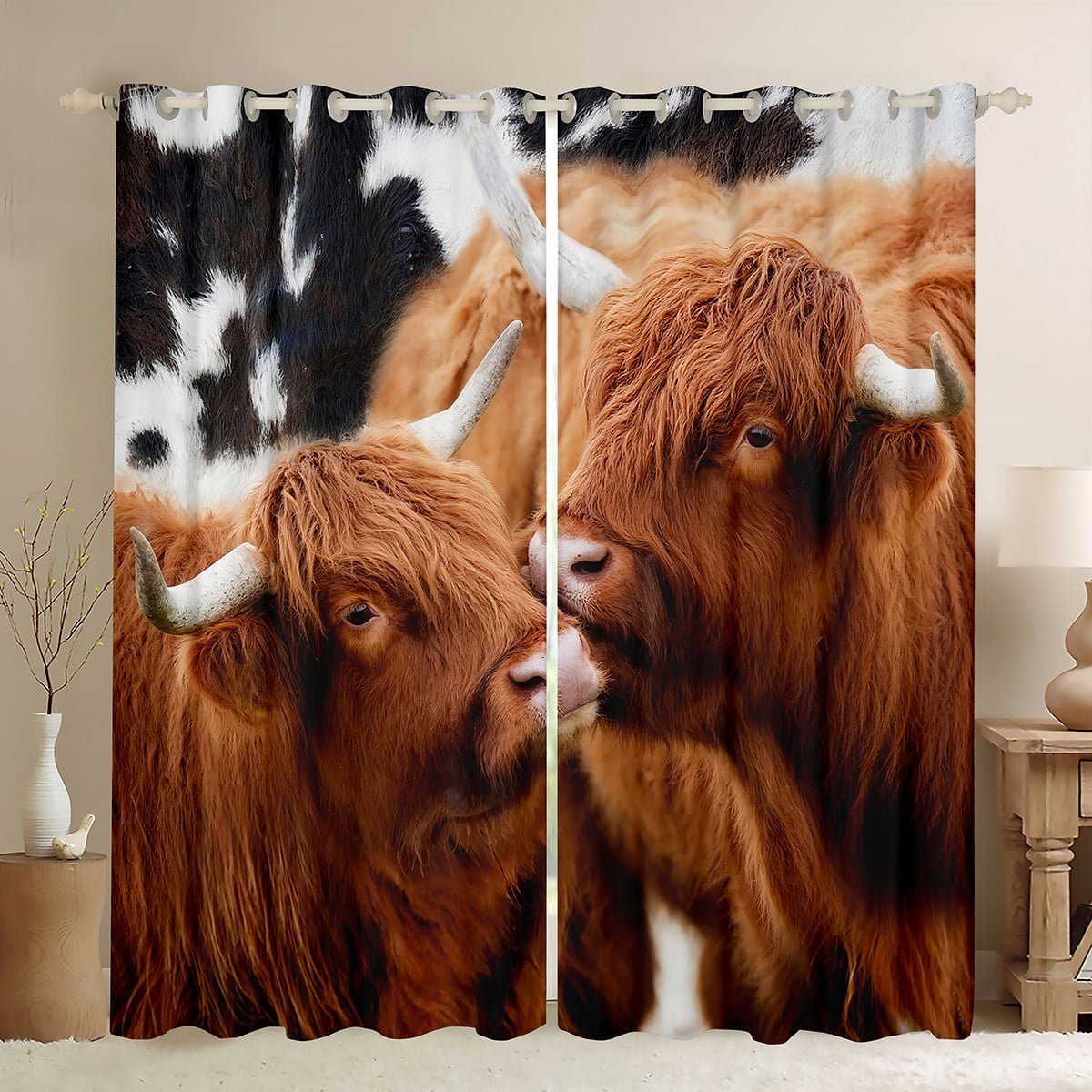 Castle Fairy Teens Highland Bull Blackout Curtains Set of 2 (52x84 Each),Rustic Animal Window ...