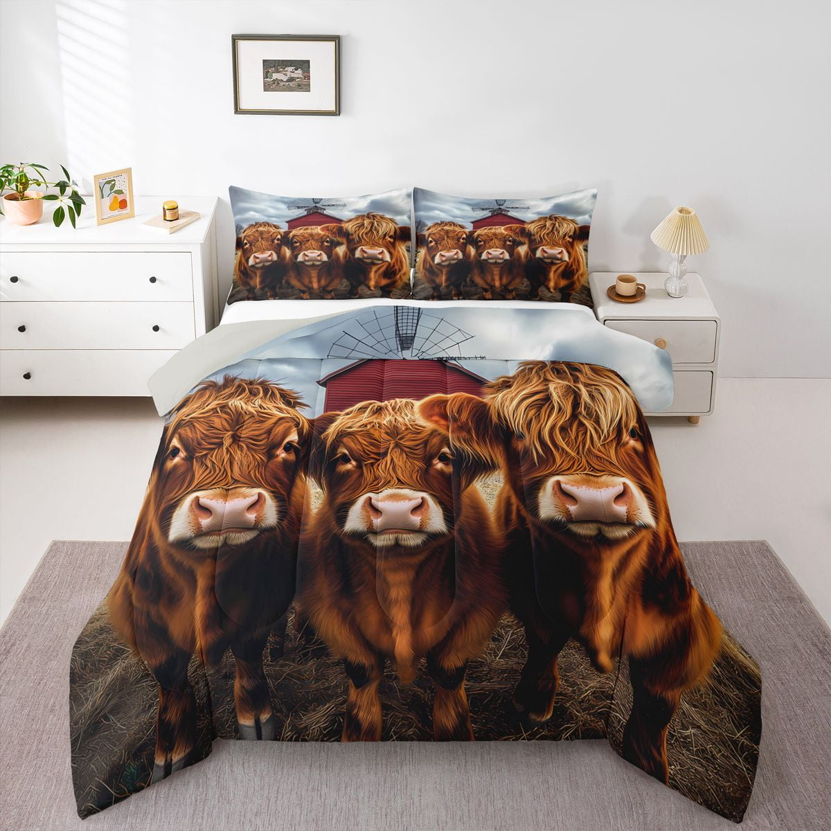 Castle Fairy Teens Highland Cow Full Size Comforter Sets,Farmhouse ...