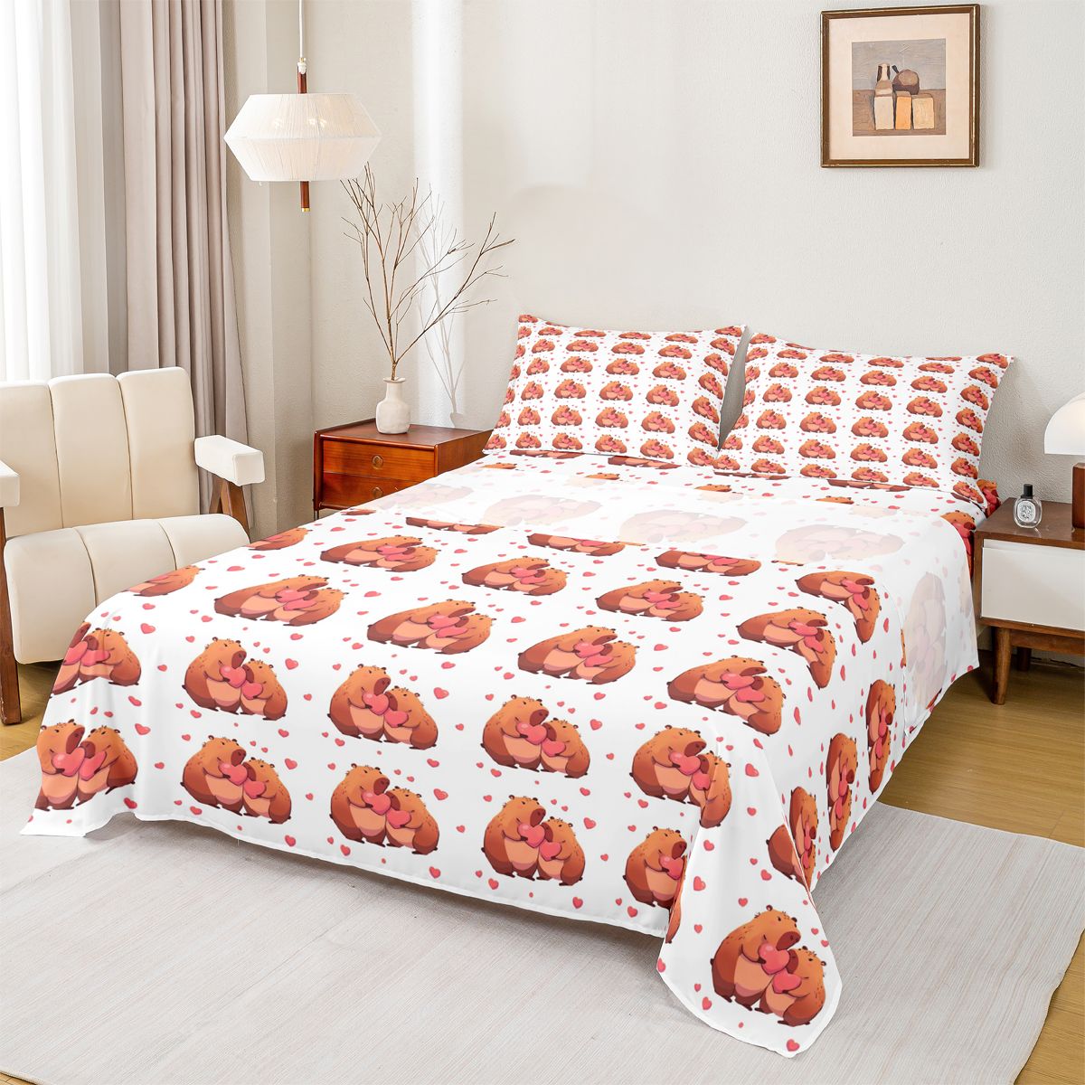 Castle Fairy Teens Kawaii Capybara Couple 4 Pieces Queen Sheet Sets ...