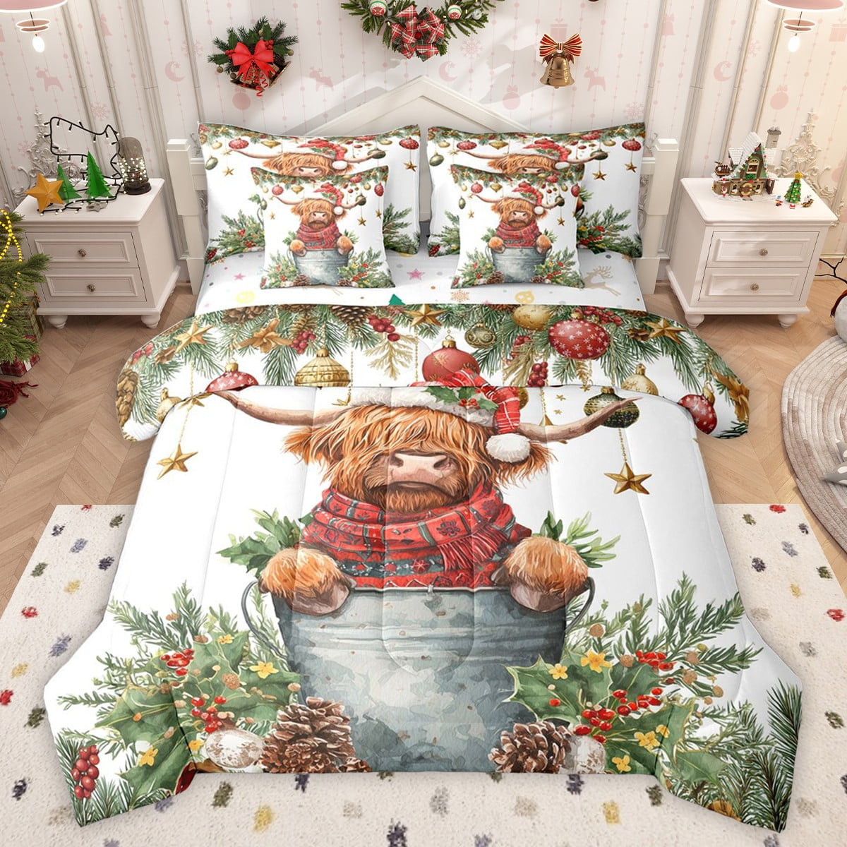 Castle Fairy Teens Kawaii Highland Cow Twin Bedding Sets 7-Piece,Merry ...