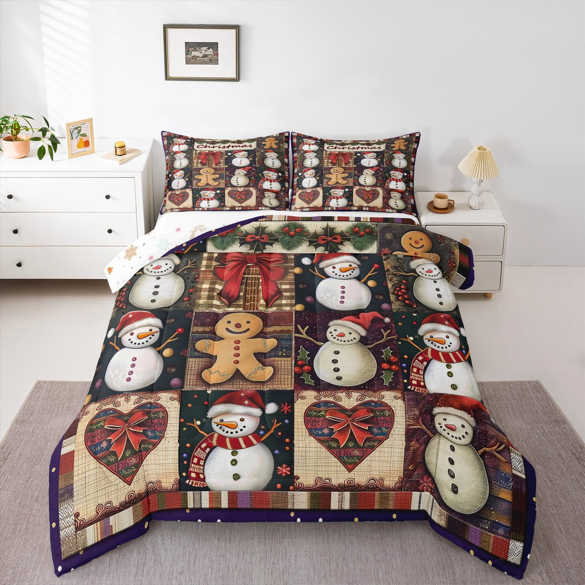 Castle Fairy Full 3-Piece Snowman Gingerbread Christmas Comforter Set ...