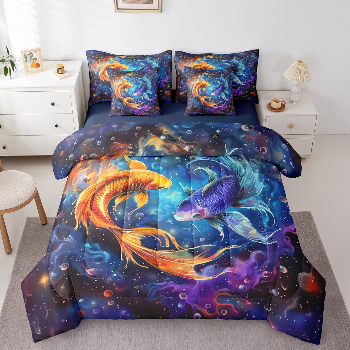 Castle Fairy Teens Koi Fish Bedding Comforter Set,Gradient Cosmos ...