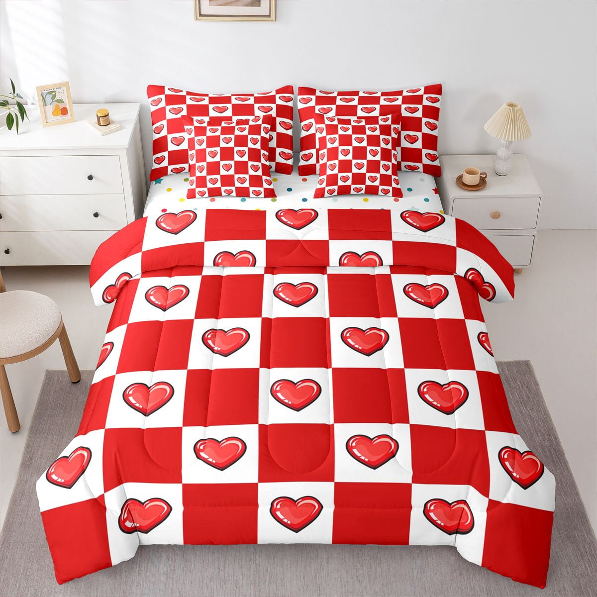Castle Fairy Teens Love Heart Print Bedding Comforter Set,Geometric ...
