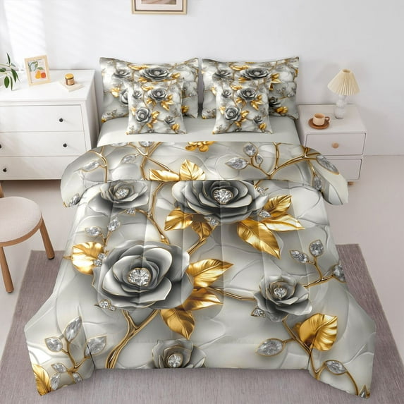 Castle Fairy Teens Luxury Flower Twin Bedding Sets,Grey Gold Bedding ...