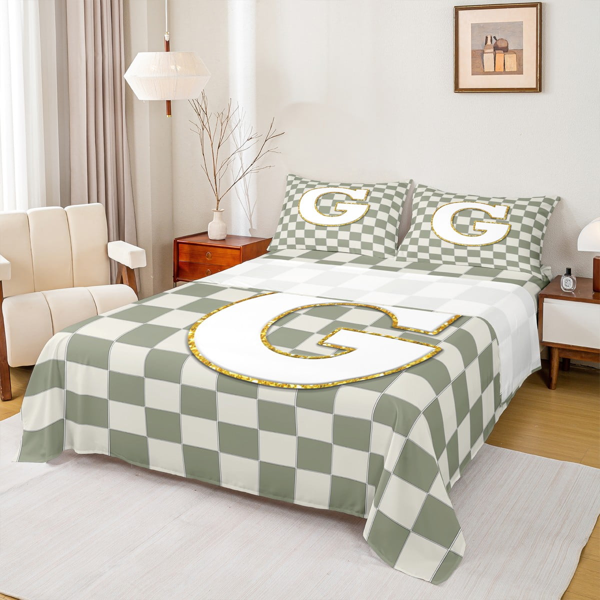 Castle Fairy Teens Monogrammed Letter 4pcs Bed Sheets,Geometric Plaid ...