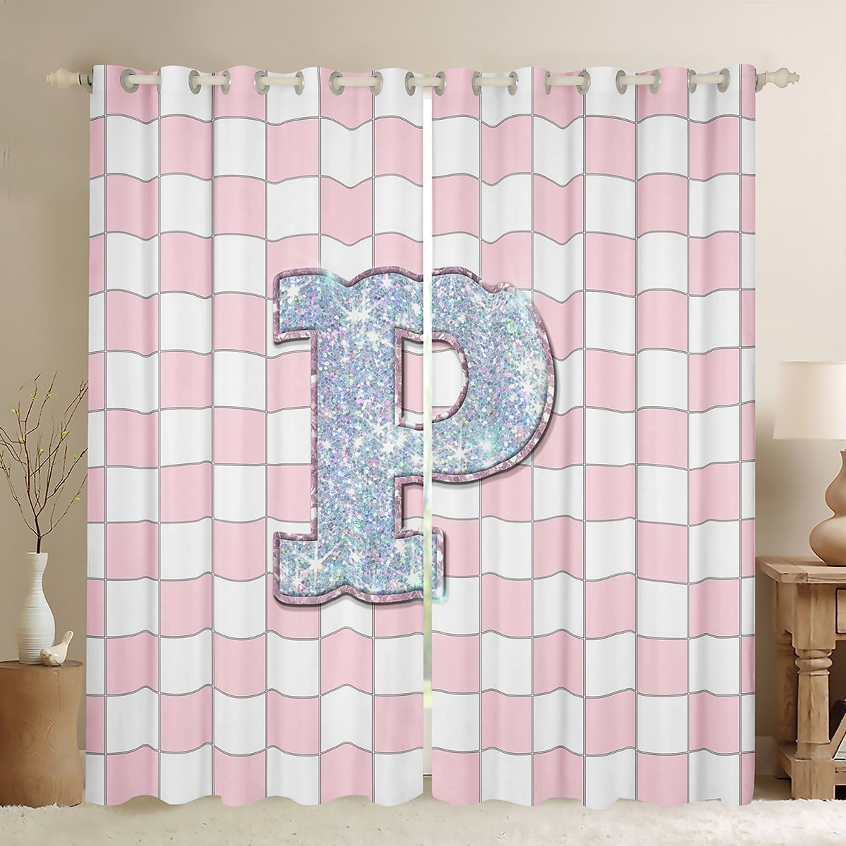 Castle Fairy Teens Monogrammed Letter Blackout Curtains Set of 2 (52x84 ...