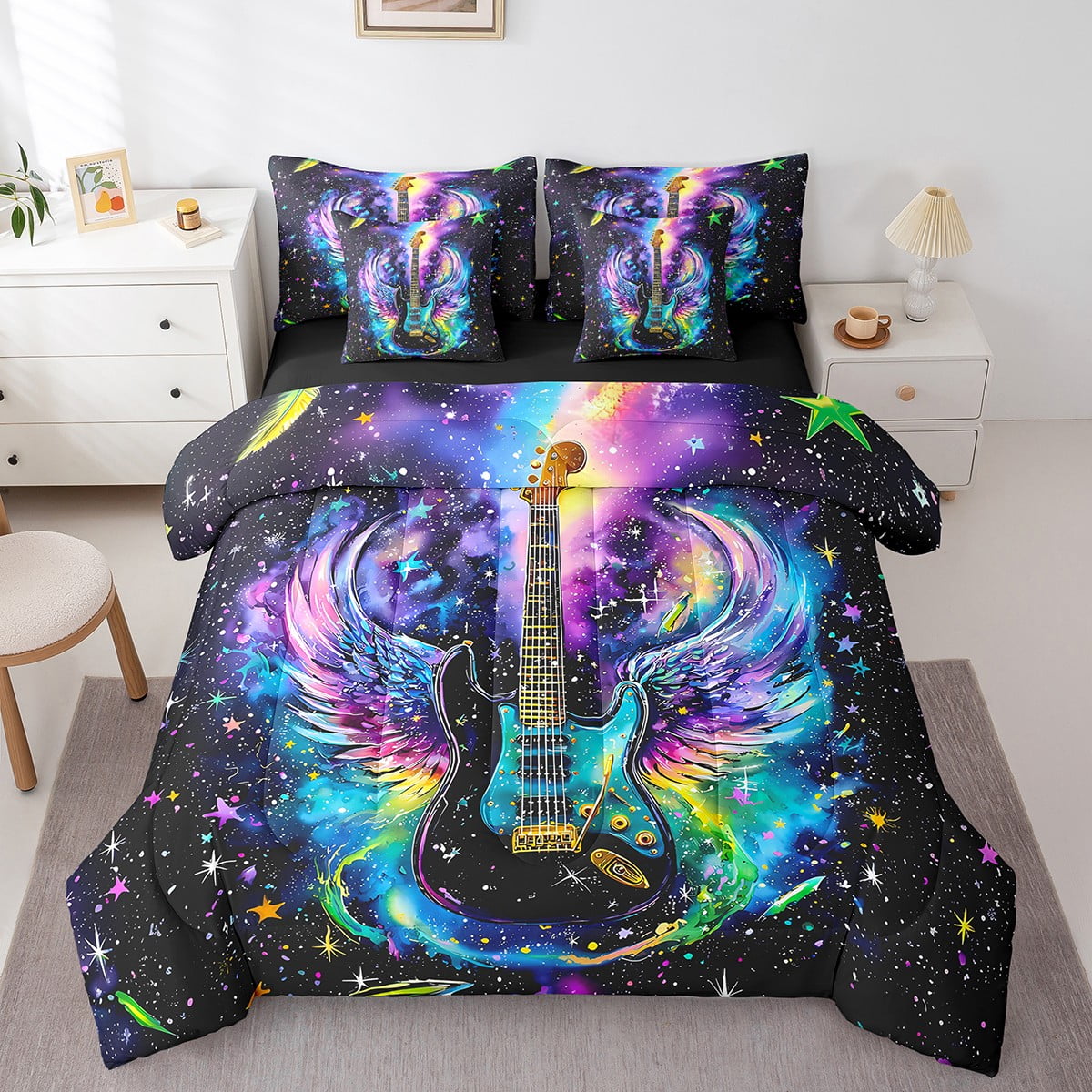 Castle Fairy Teens Music Guitar Twin Bedding Sets,Angel Wings Bedding ...