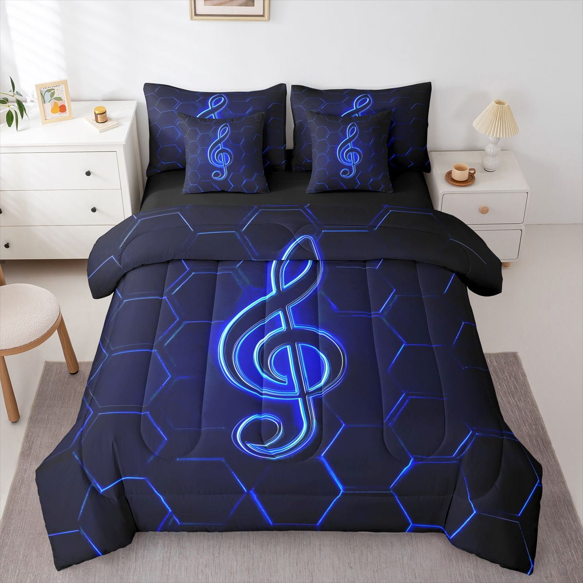Castle Fairy Teens Musical Notes Bedding Comforter Set,Honeycomb King ...