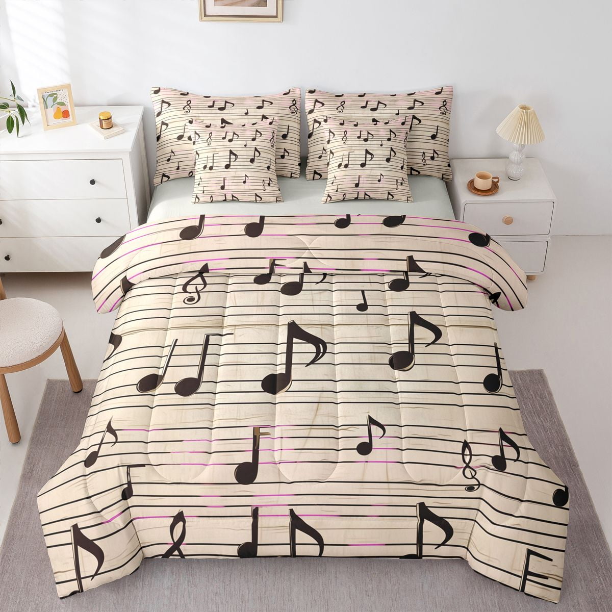Castle Fairy Teens Musical Notes Bedding Comforter Set,Vintage ...