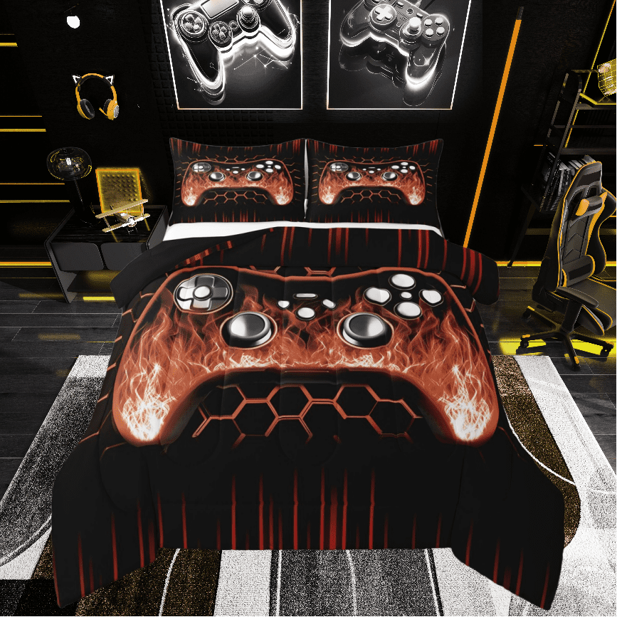 Castle Fairy Teens Orange Gamepads 3-Piece Full Size Comforter Sets ...