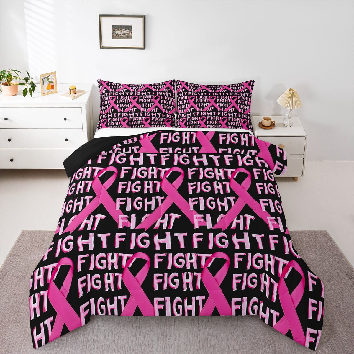 Castle Fairy Teens Pink Ribbon Full Size Comforter Sets,Breast Cancer ...