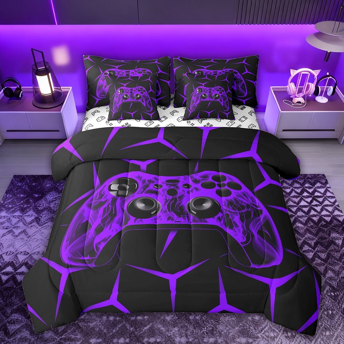 Castle Fairy Teens Purple Gamepads Twin Bedding Sets,Video Game Bedding ...