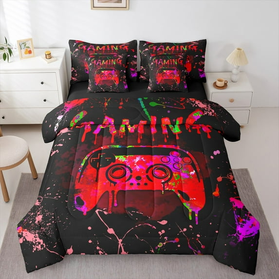 Castle Fairy Teens Red Gamepads Bedding Comforter Set,Abstract Graffiti ...