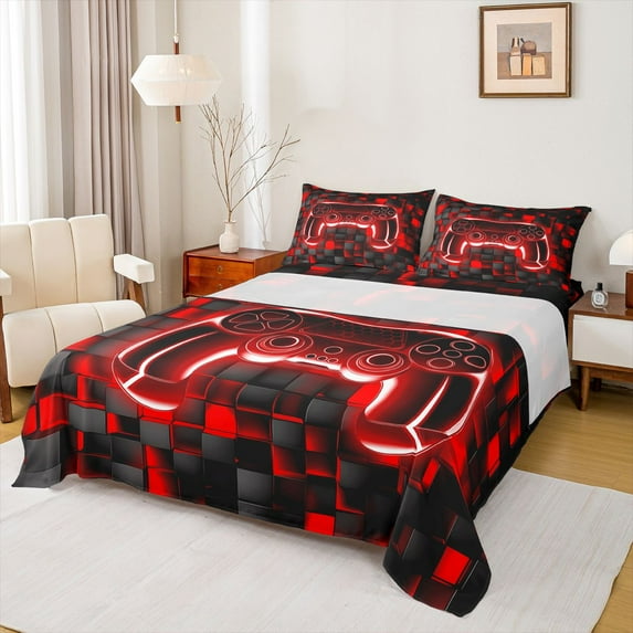 Castle Fairy Teens Red Honeycomb Gamepads Queen Sheet Sets,Video Game ...