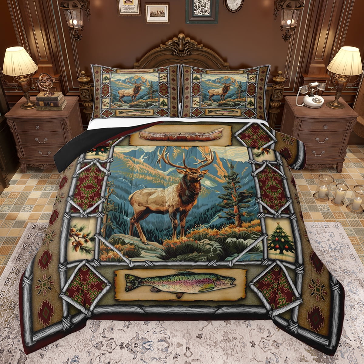 Castle Fairy Teens Safari Deer Pike Fish 3 Pieces Queen Comforter Set ...