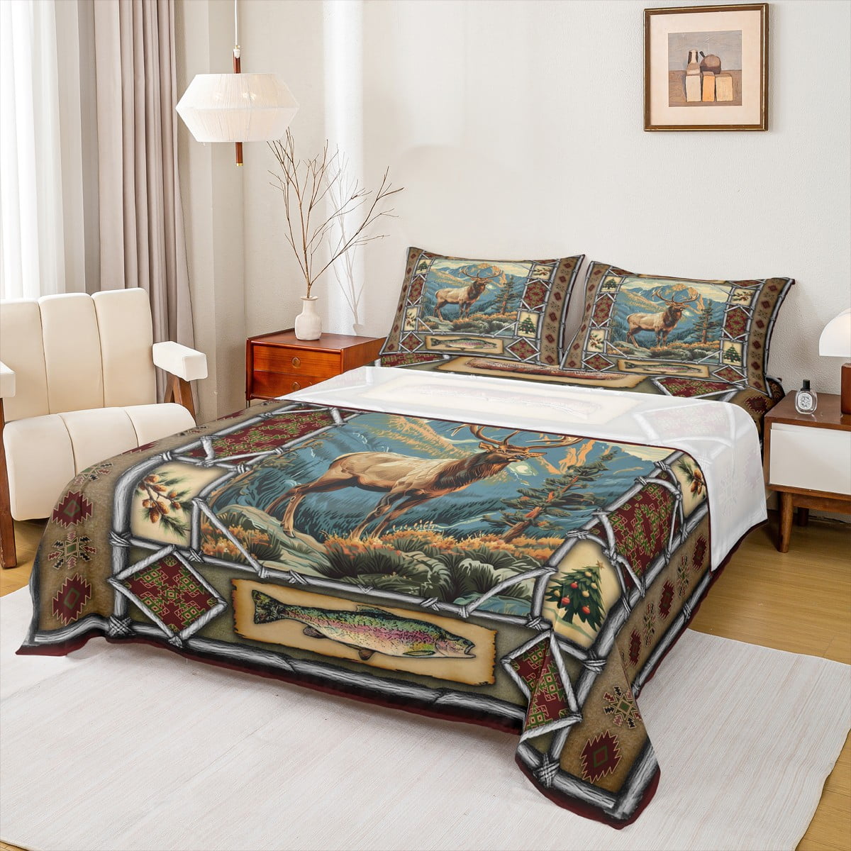 Castle Fairy Teens Safari Deer Pike Fish Twin Sheet Sets 3pcs,Vintage ...