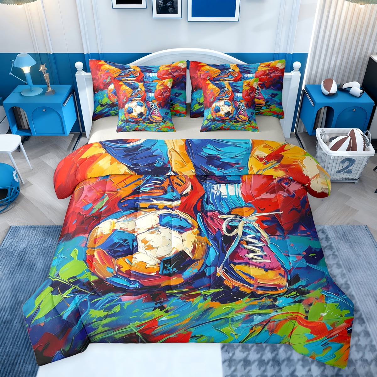 Castle Fairy Teens Soccer Gamer Bedding Comforter Set 7 Pieces,Graffiti ...