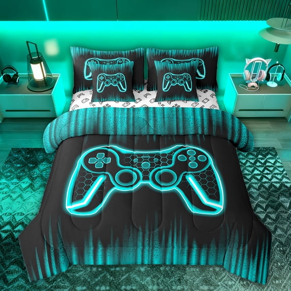 Castle Fairy Teens Video Game Bedding Comforter Set,Honeycomb Stripes ...