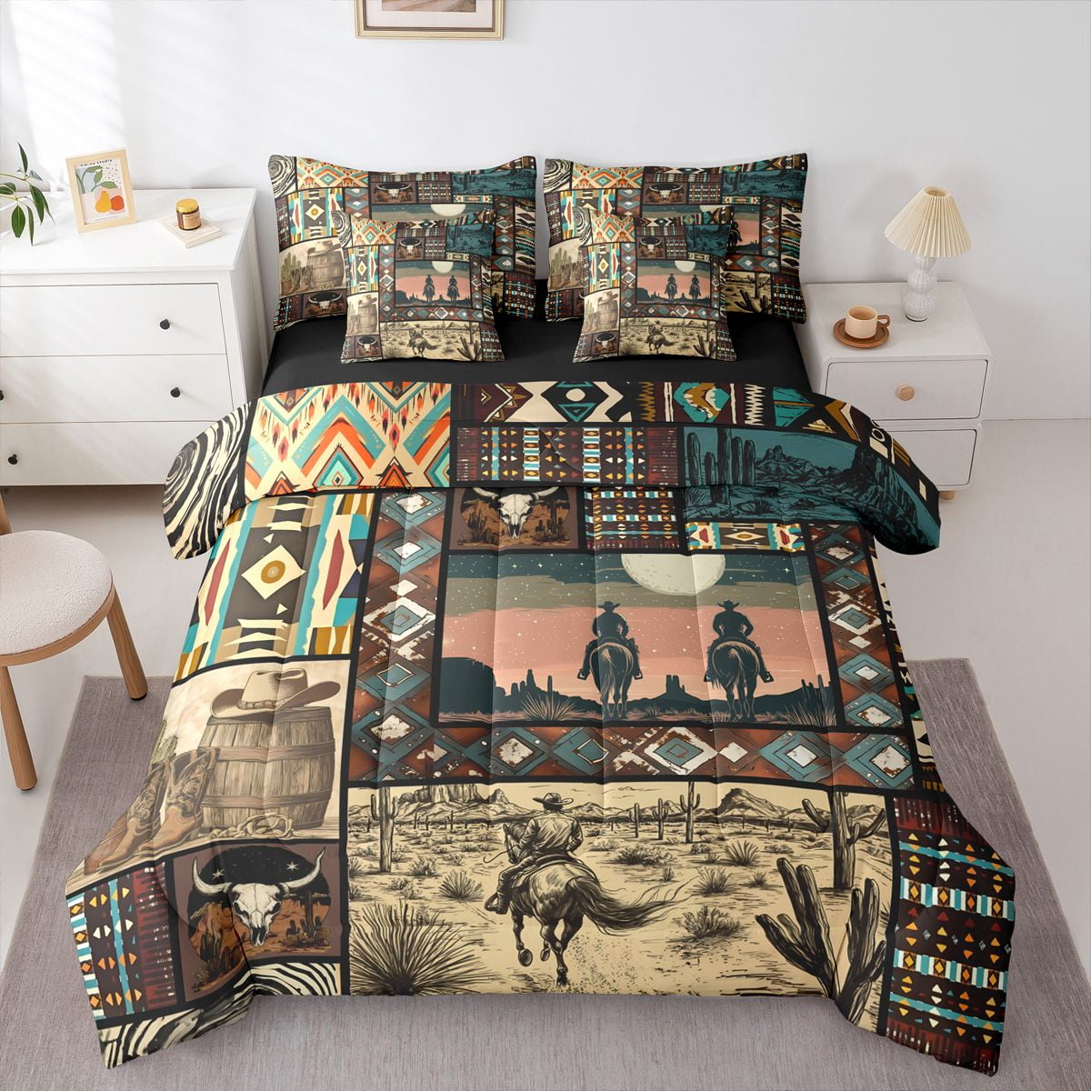 Castle Fairy Teens Western Cowboy Twin Bedding Sets,Boho Aztec Bedding ...