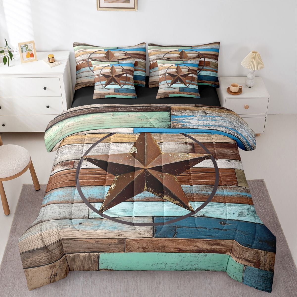 Castle Fairy Texas Stars Bedding Comforter Set,Abstract Vintage Cabin ...