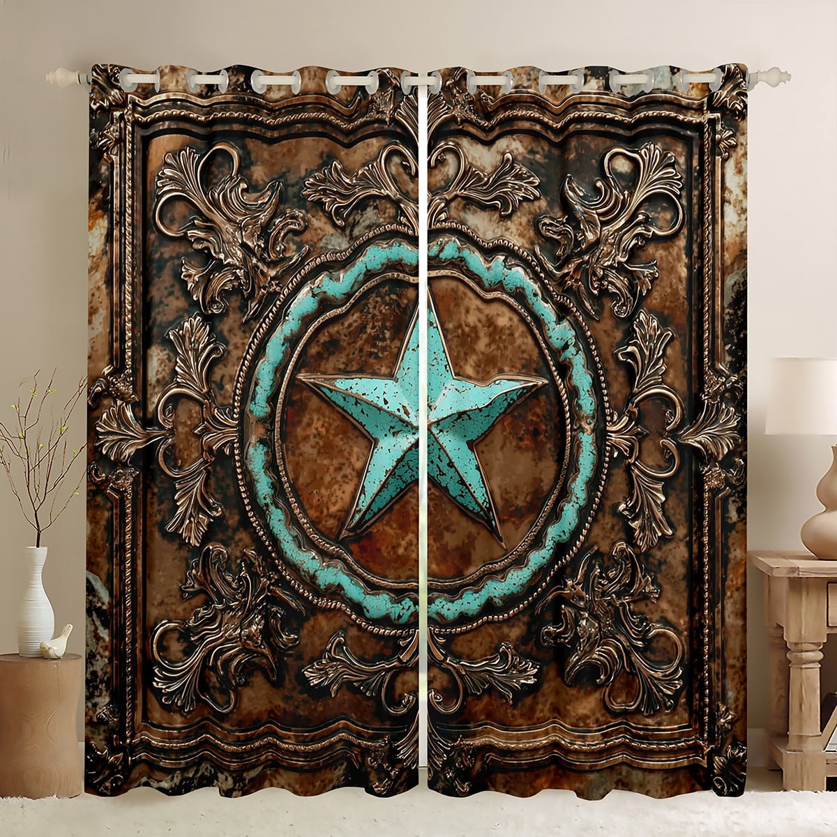 Castle Fairy Texas Stars Curtains Pack of 2 (42x84 Each),Vintage ...