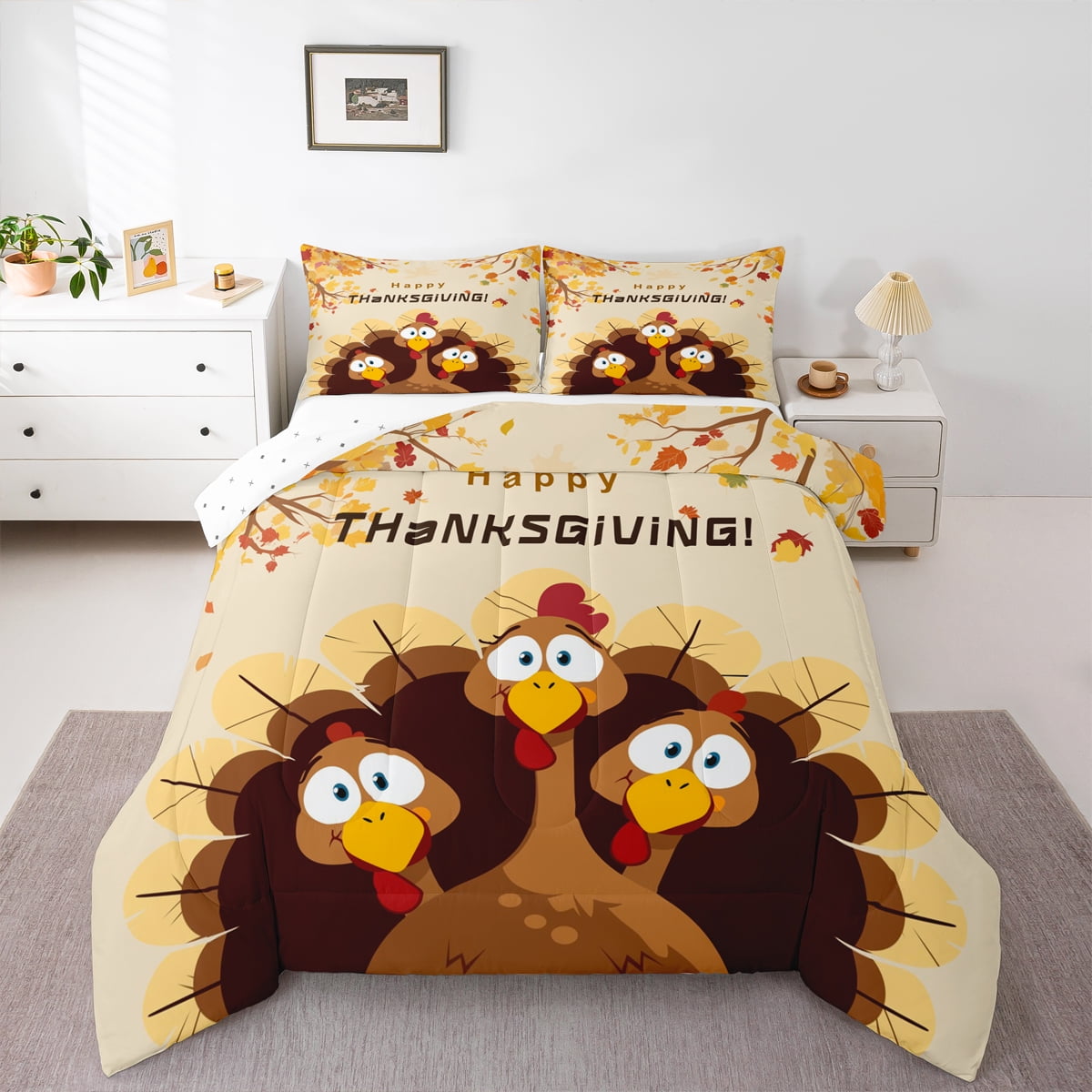 Castle Fairy Thanksgiving Day Turkey 3-Piece Full Size Comforter Sets ...