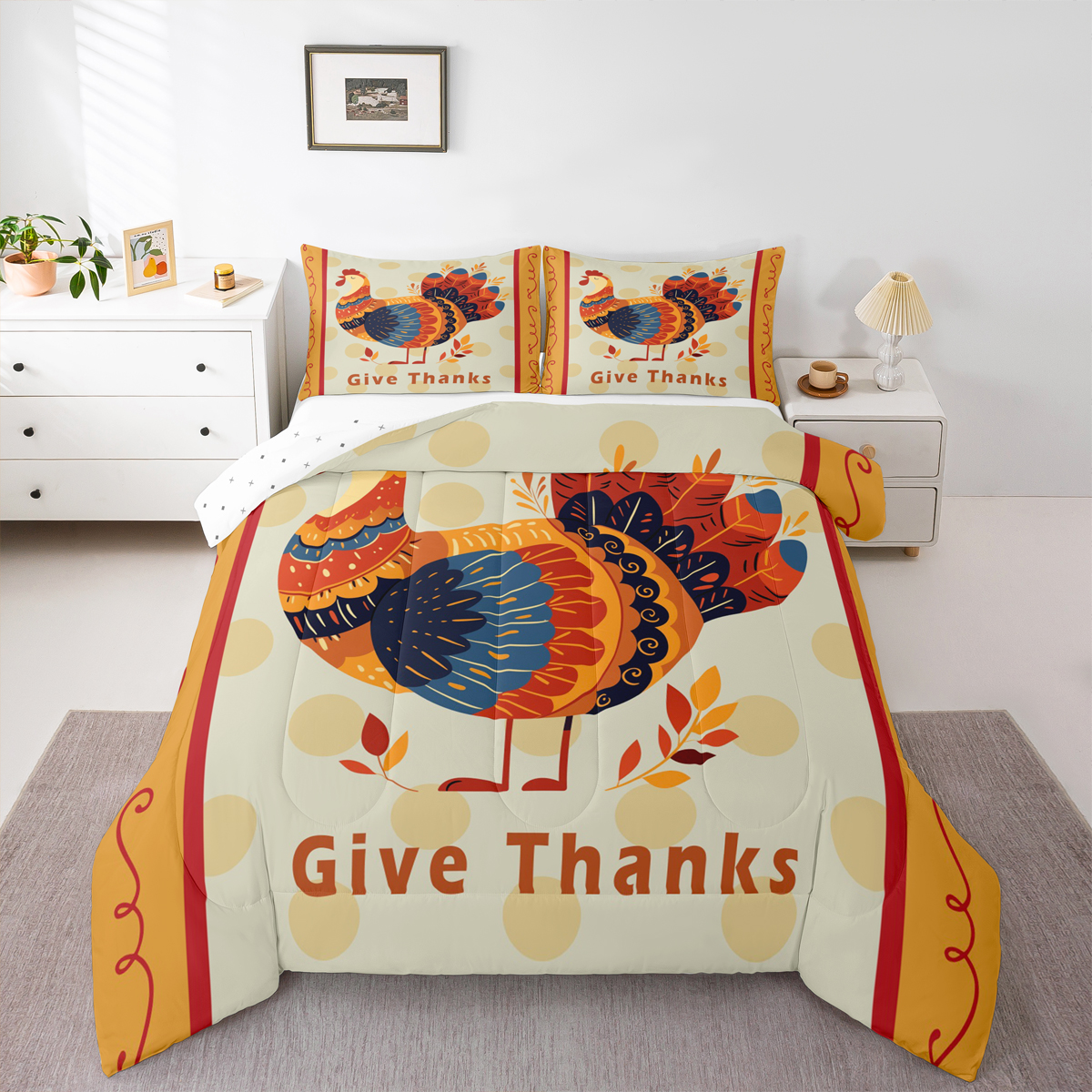 Castle Fairy Thanksgiving Day Turkey 3 Pieces Queen Comforter Set for ...
