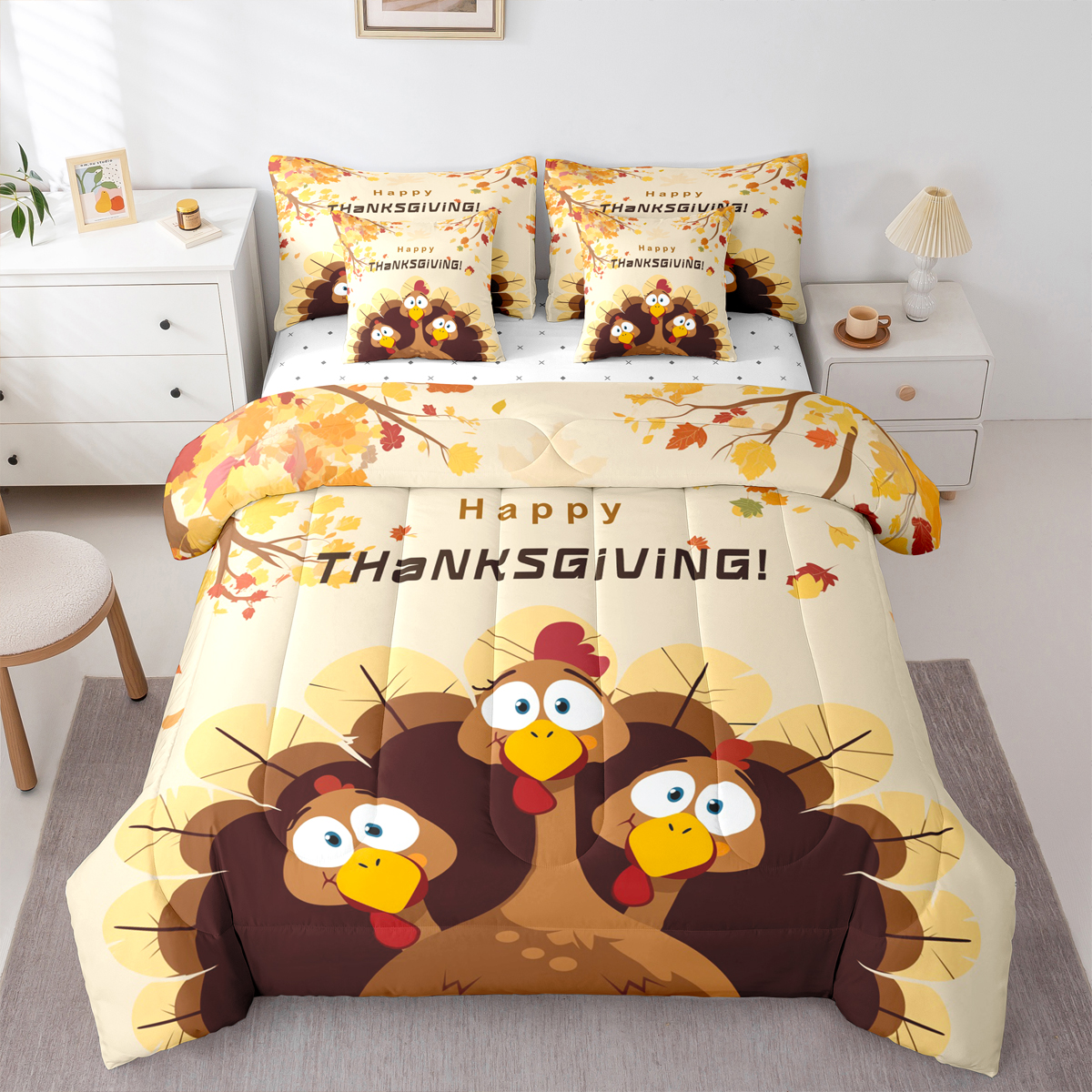 Castle Fairy Thanksgiving Day Turkey 7-Piece Bedding Comforter Set for ...