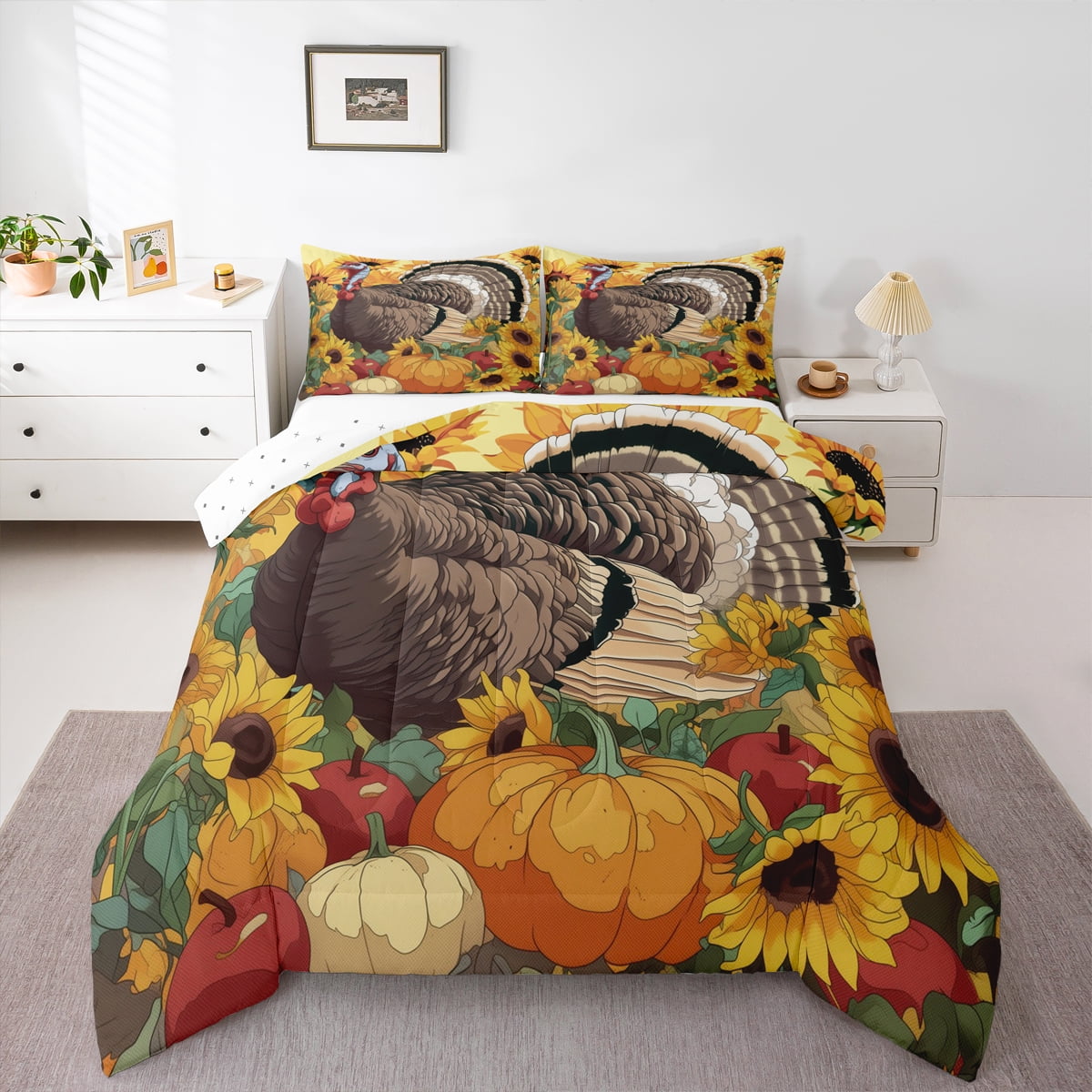 Castle Fairy Thanksgiving Turkey 3 Pieces Queen Comforter Set for Teens ...
