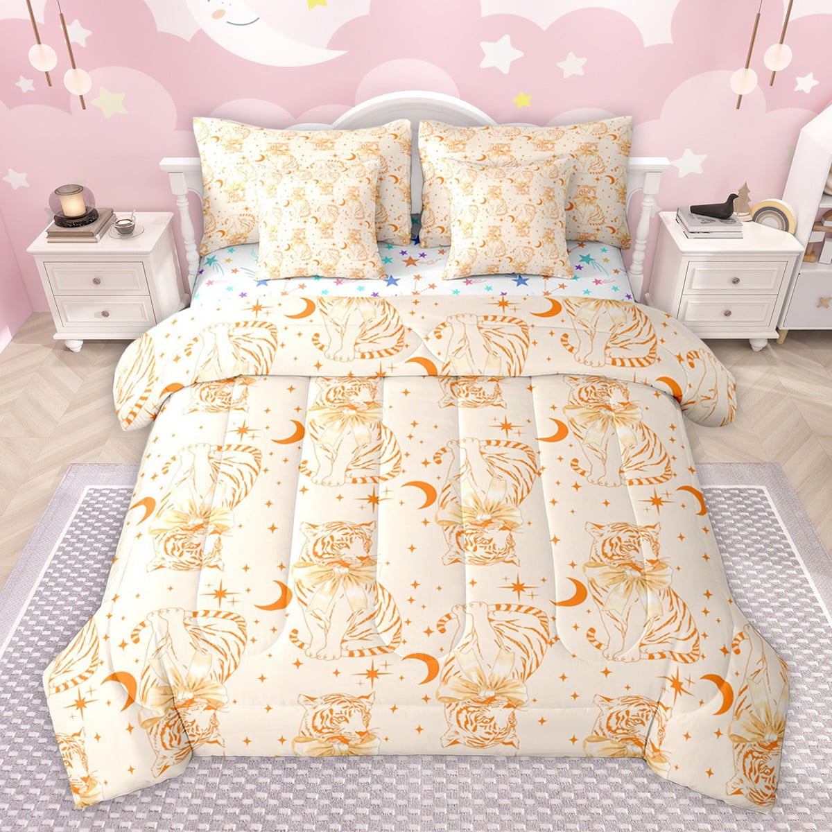 Castle Fairy Tiger Animal Bedding Comforter Set 7pcs for Boys Girls ...