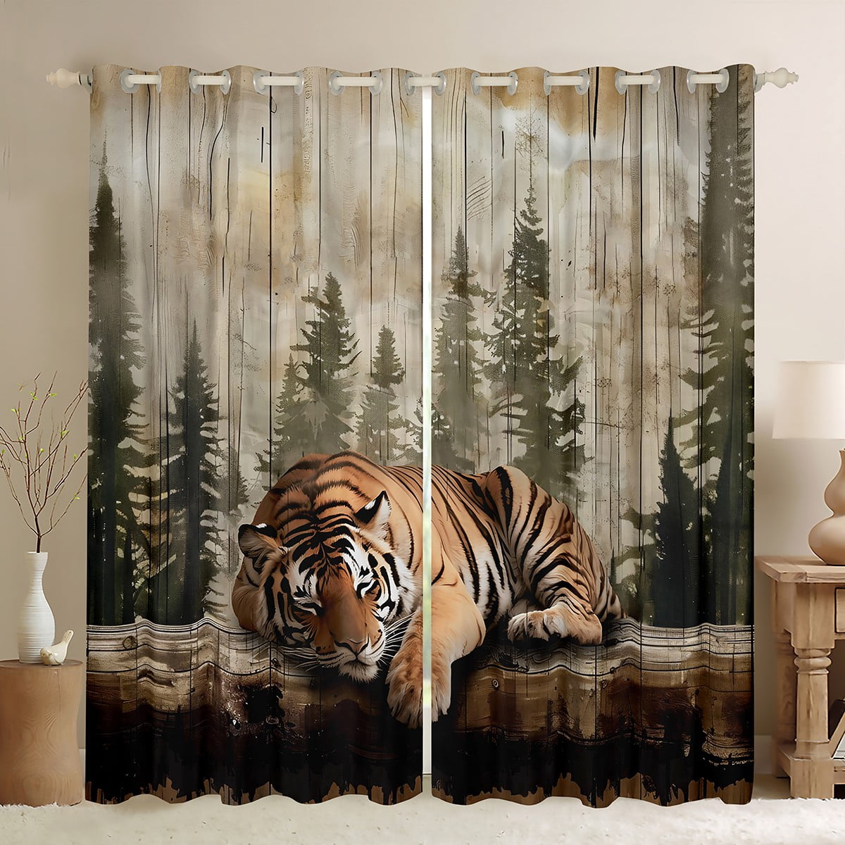 Castle Fairy Tiger Animal Curtains Pack of 2 (42x84 Each),Vintage ...