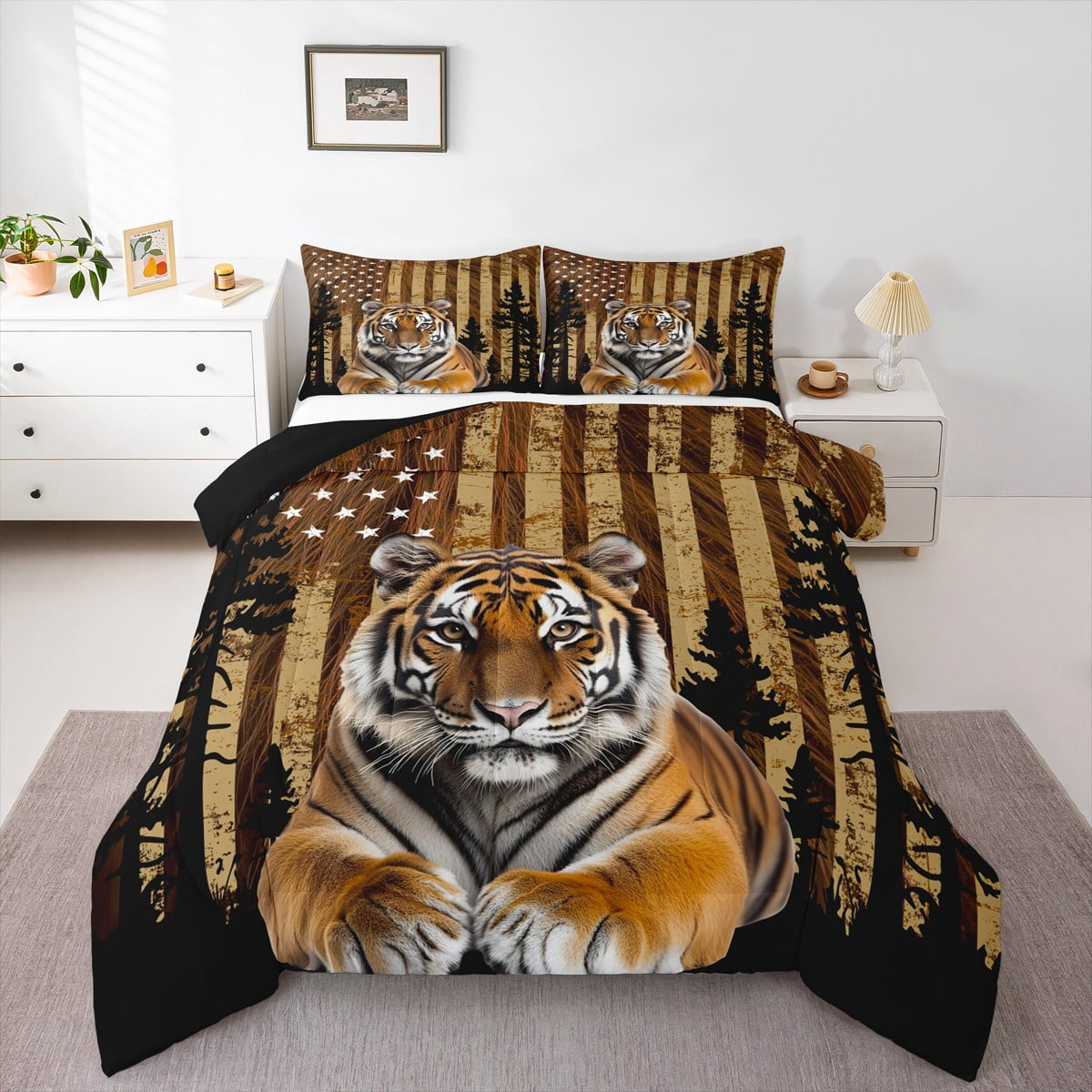 Castle Fairy Tiger Wildlife 2Pcs Bedding Comforter Set for Teens,Retro ...