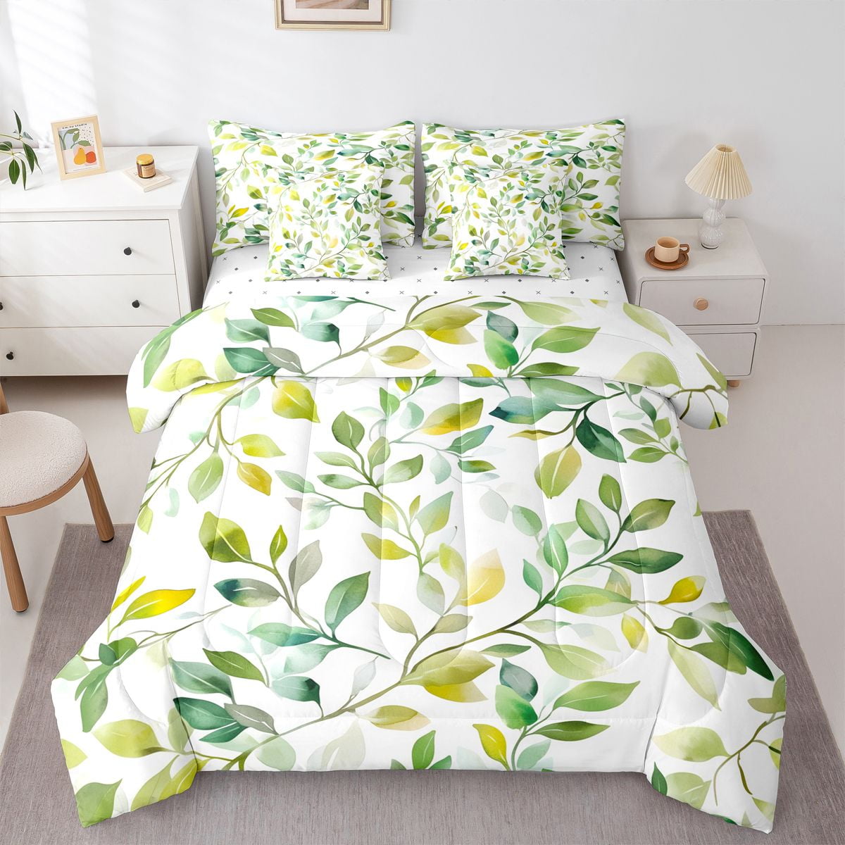 Castle Fairy Tree Leaves Bedding Comforter Set,Abstract Green Gradient ...