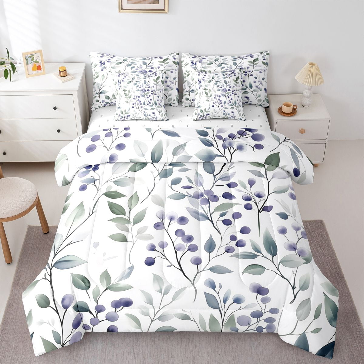 Castle Fairy Tree Leaves Bedding Comforter Set,Green Purple Queen ...