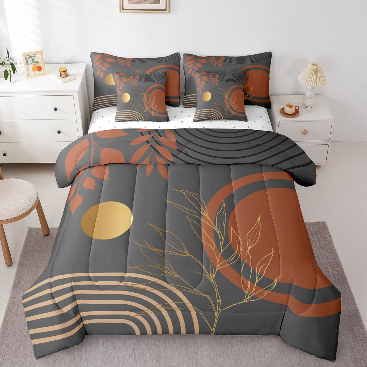 Castle Fairy Tree Leaves Bedding Comforter Set for Boys Girls,Stripes ...