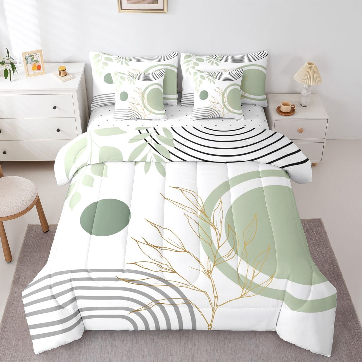 Castle Fairy Tree Leaves Bedding Comforter Set for Boys Girls,Stripes ...