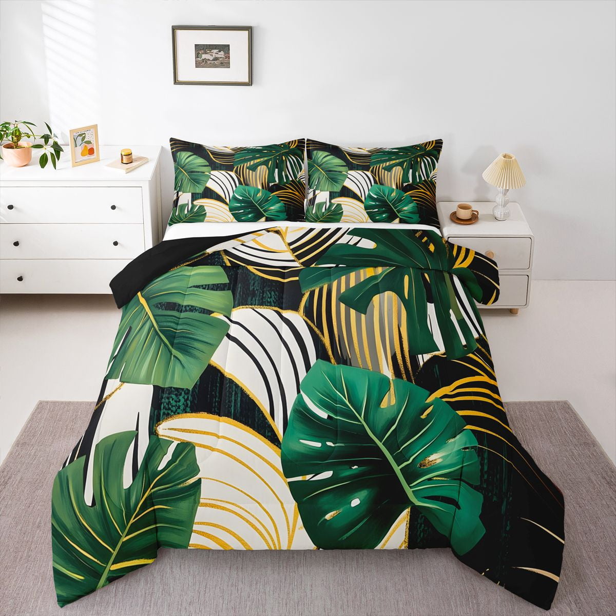 Castle Fairy Tree Leaves Full Size Comforter Sets,Abstract Stripes ...