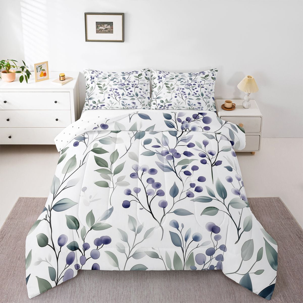 Castle Fairy Tree Leaves Queen Comforter Set,Green Purple Bedding ...
