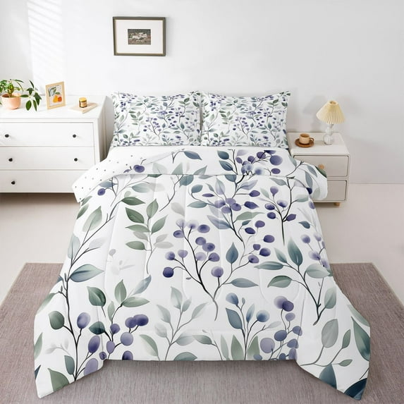 Castle Fairy Tree Leaves Queen Comforter Set,Green Purple Bedding ...