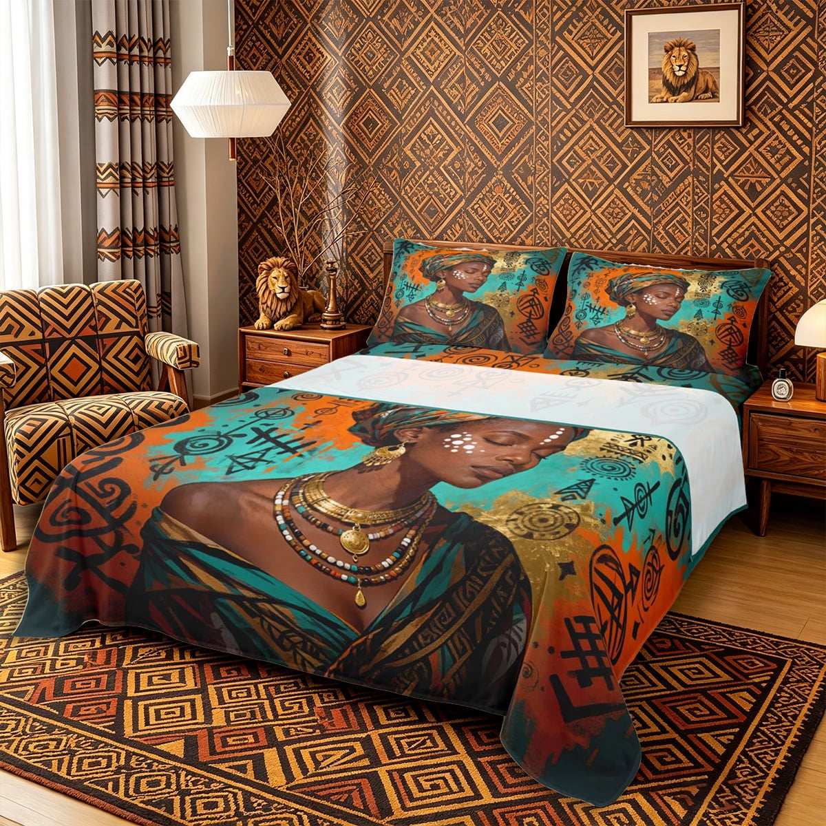 Castle Fairy Tribal African Woman Queen Sheets 4 Pieces,Vintage Tribal ...
