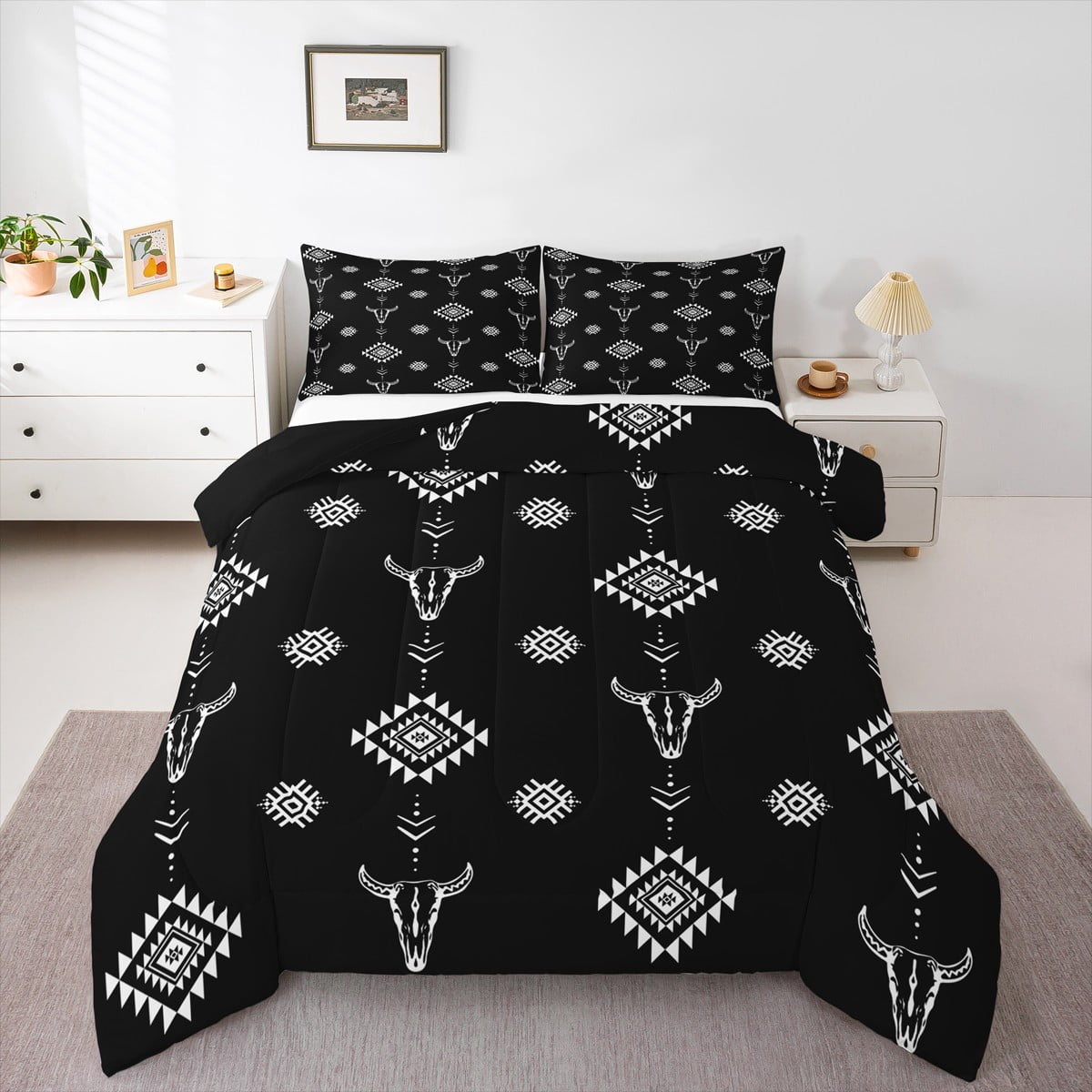Castle Fairy Tribal Aztec 3 Pieces Queen Comforter Set,Bull Skull Ultra ...