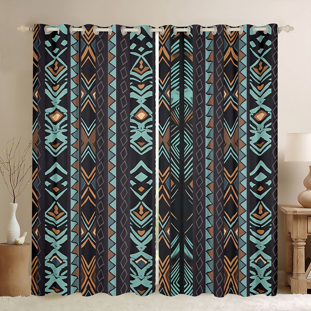 Castle Fairy Tribal Aztec Blackout Curtains Set of 2 (52x84 Each ...