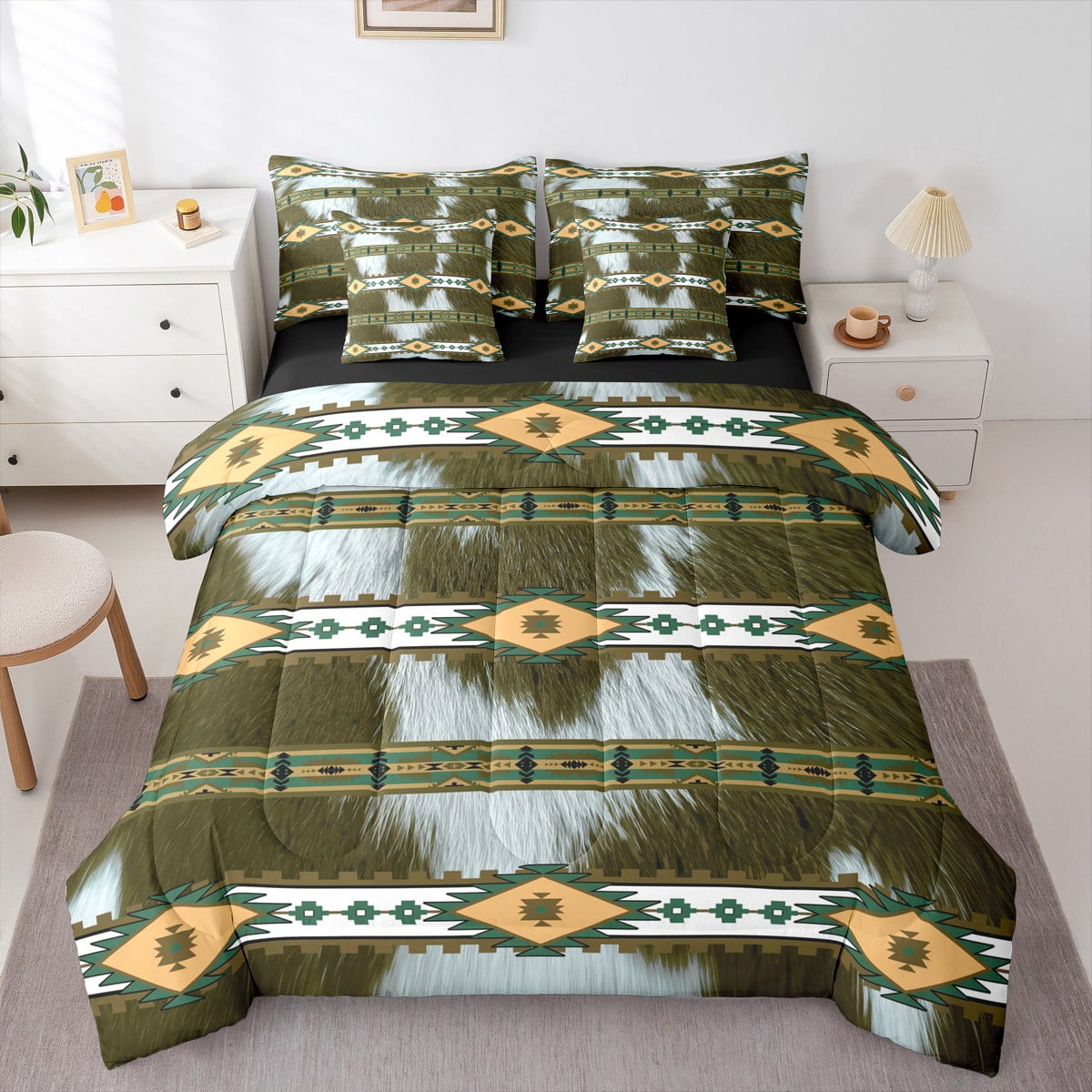 Castle Fairy Tribal Aztec Twin Bedding Sets,Farmhouse Cow Print Bedding ...