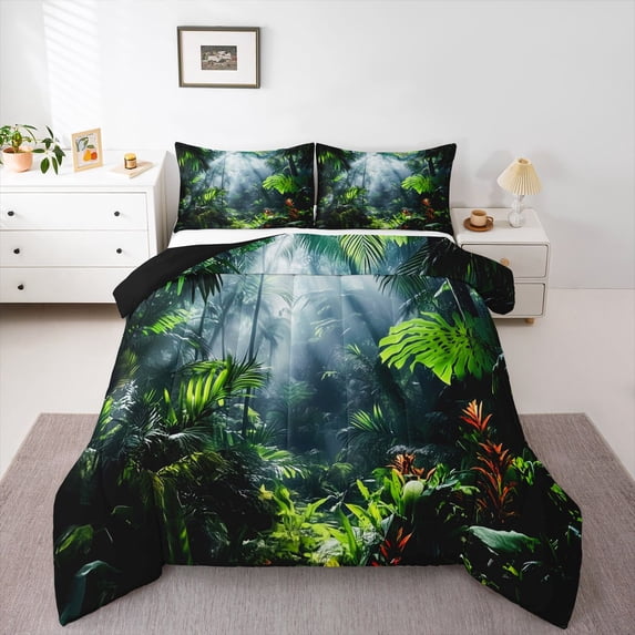 Castle Fairy Tropical Scenery Queen Comforter Set,Green Leaves Bedding ...