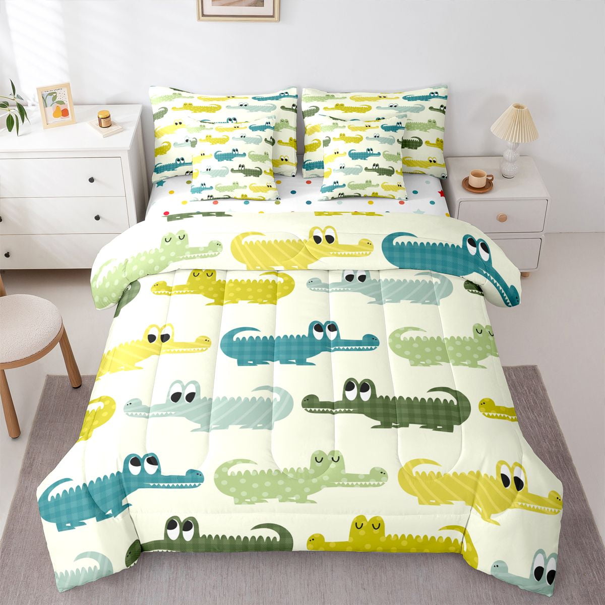 Castle Fairy Twin 7-Piece Cartoon Green Crocodile Animal Bedding Set ...