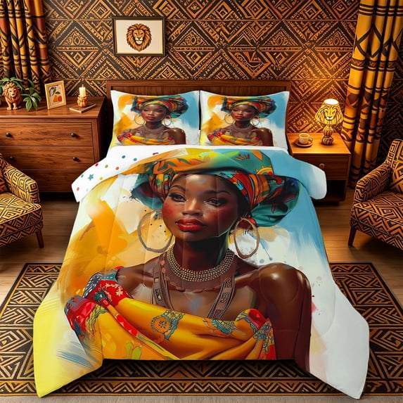 Castle Fairy Vibrant Black Girl Full Size Comforter Sets 3-Piece,Fluid ...