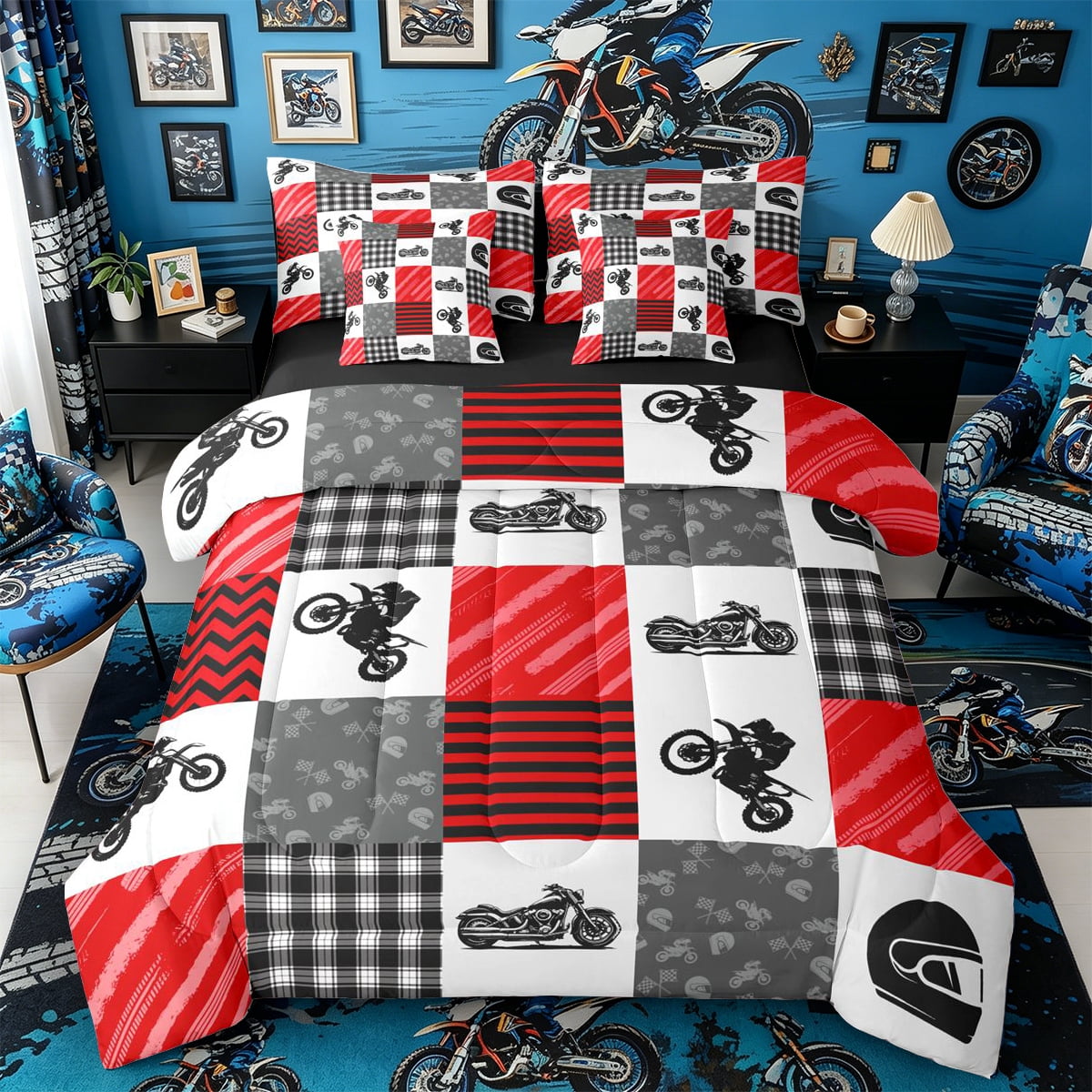Castle Fairy Vibrant Dirt Bike Bedding Comforter Set 7-Piece for Youth ...