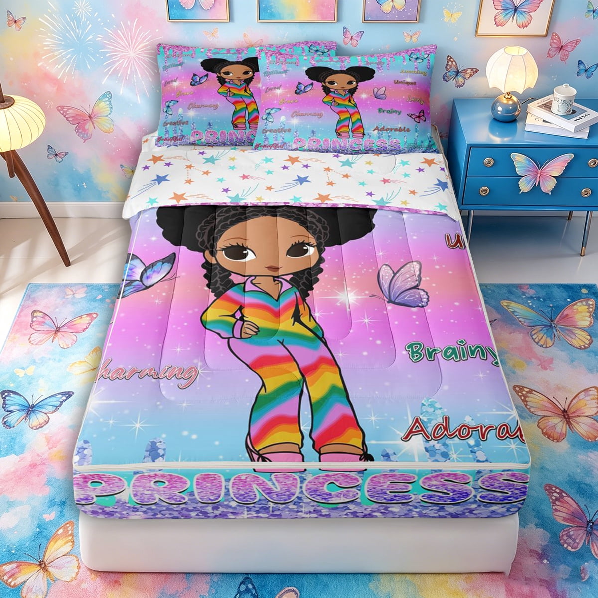 Castle Fairy Vibrant Rainbow Girl Zipper Full Size Comforter Sets with ...