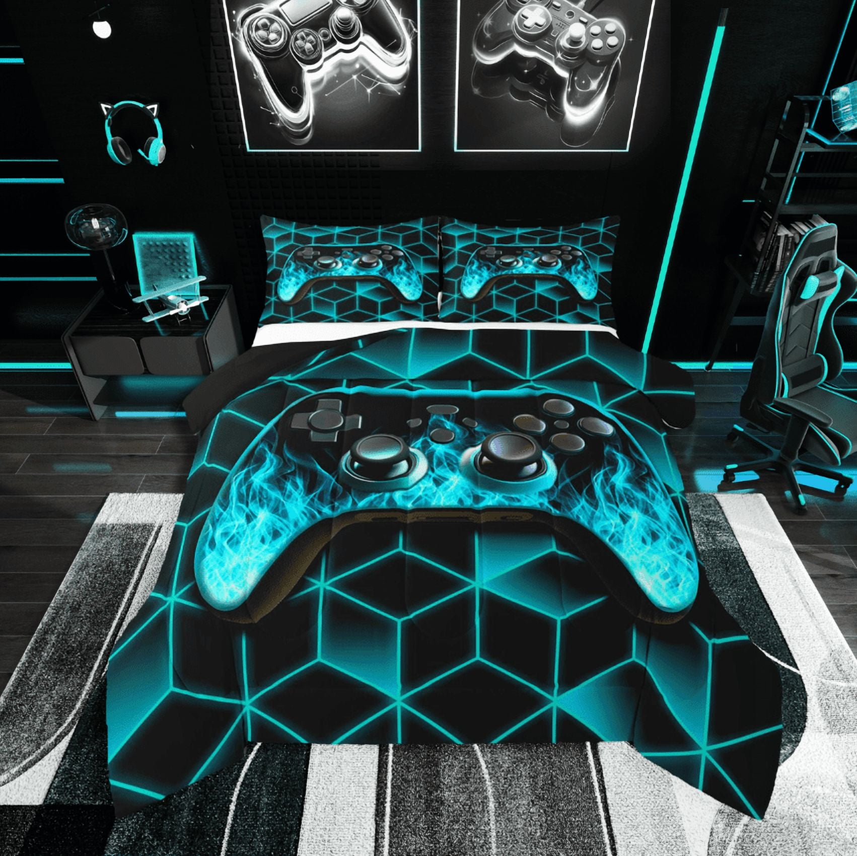 Castle Fairy Video Game 3pcs King Size Comforter Sets,Black Teal ...